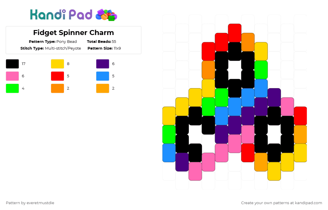 Fidget Spinner Charm Pony Bead Pattern - Kandi Pad | Kandi Patterns ...