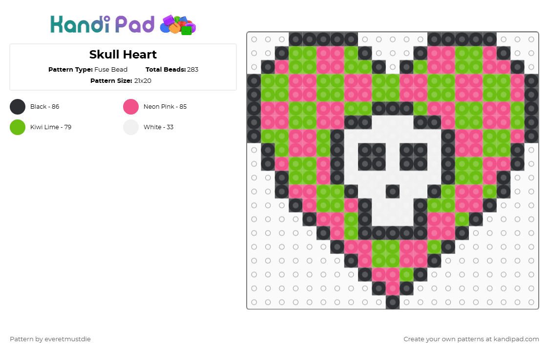 Skull Heart Fuse Bead Pattern - Kandi Pad | Kandi Patterns, Fuse Bead ...