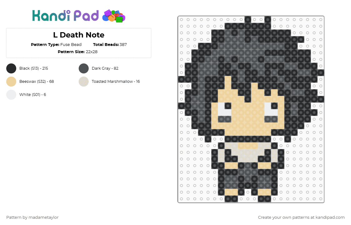 L Death Note Fuse Bead Pattern - Kandi Pad | Kandi Patterns, Fuse Bead ...