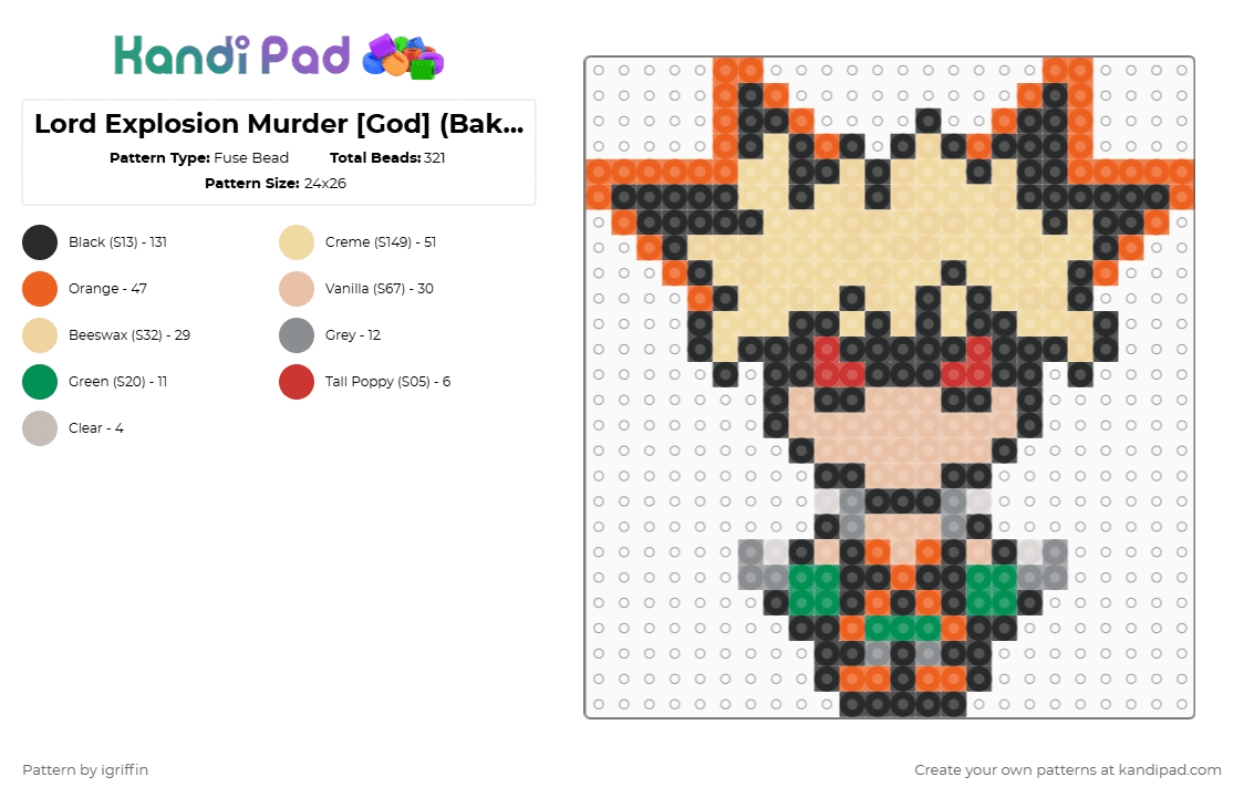 Lord Explosion Murder [God] (Bakugo) Fuse Bead Pattern - Kandi Pad ...