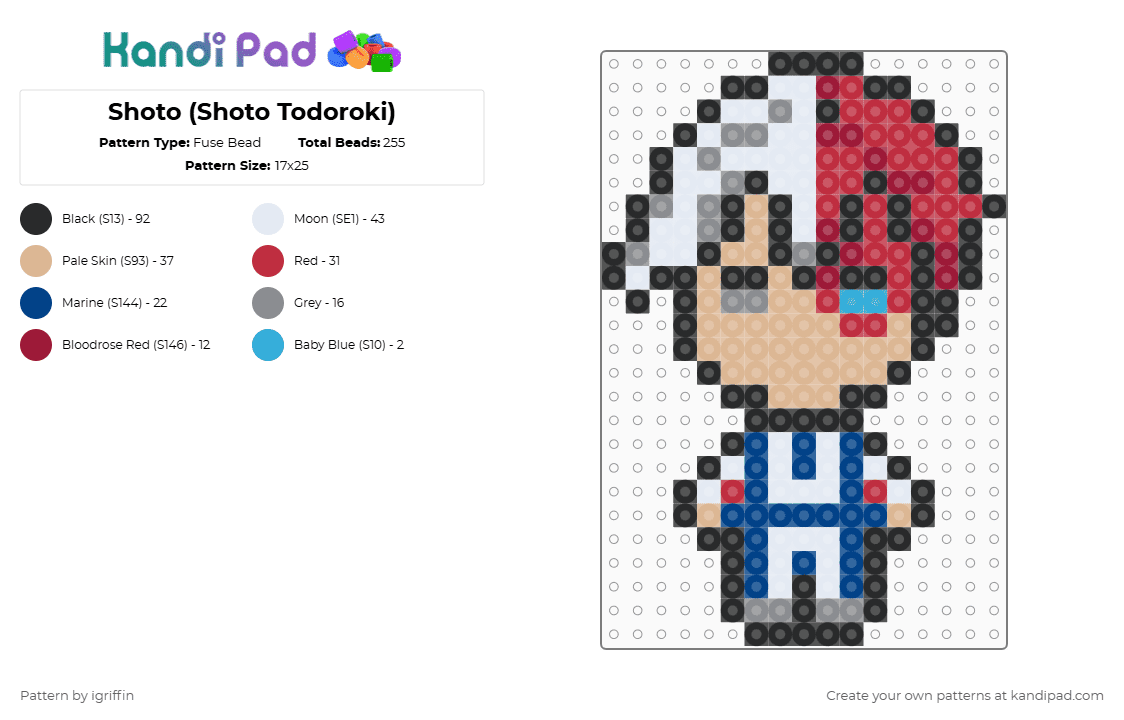 Shoto (Shoto Todoroki) Fuse Bead Pattern - Kandi Pad | Kandi Patterns ...