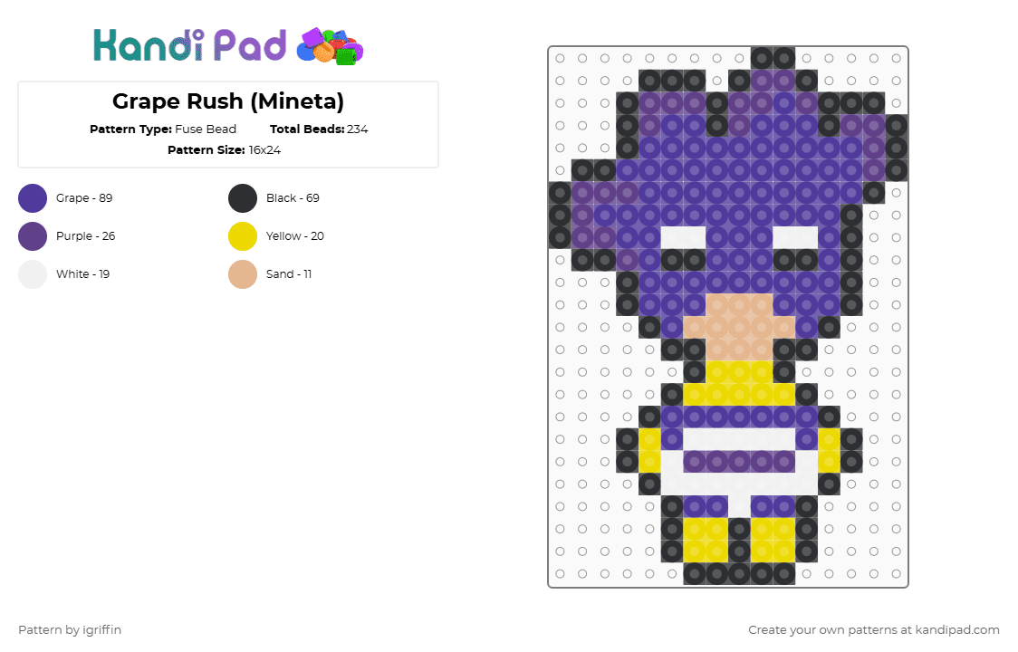 Grape Rush (Mineta) Fuse Bead Pattern - Kandi Pad | Kandi Patterns ...