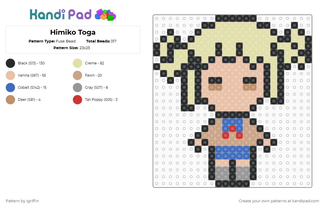 Himiko Toga Fuse Bead Pattern - Kandi Pad | Kandi Patterns, Fuse Bead ...