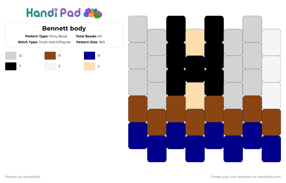 Bennett body Pony Bead Pattern - Kandi Pad | Kandi Patterns, Fuse Bead ...