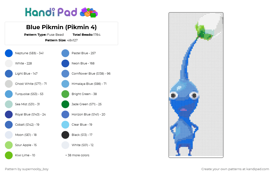 Blue Pikmin (Pikmin 4) Fuse Bead Pattern - Kandi Pad | Kandi Patterns ...
