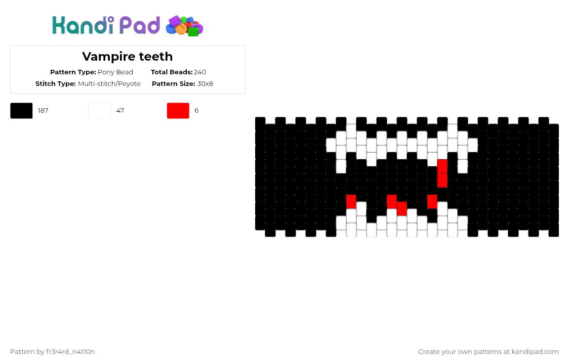 Vampire teeth Pony Bead Pattern - Kandi Pad | Kandi Patterns, Fuse Bead ...