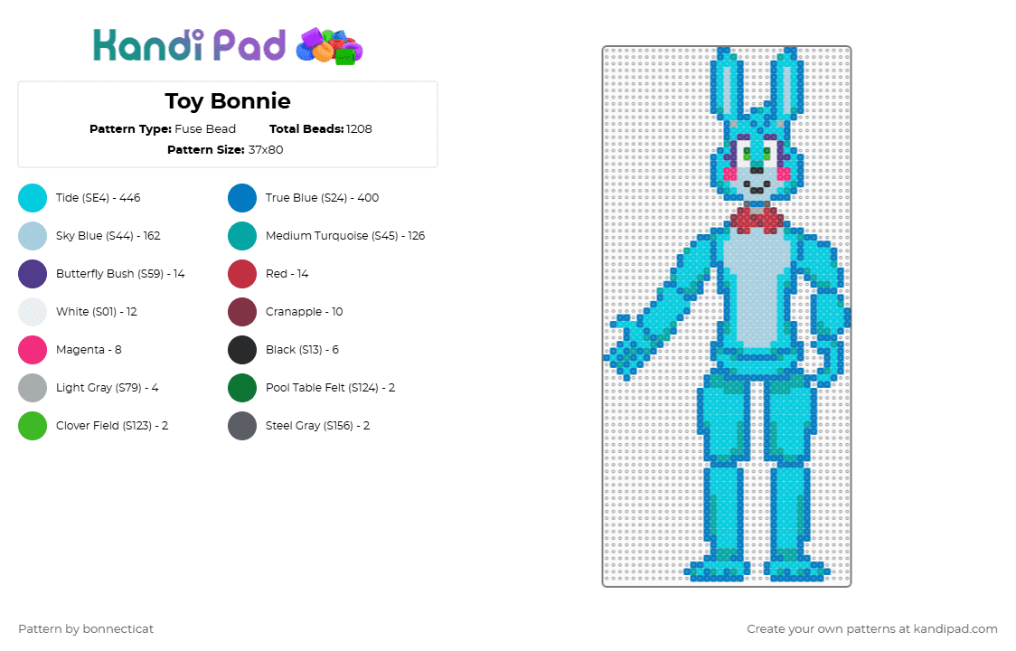 Toy Bonnie Fuse Bead Pattern - Kandi Pad | Kandi Patterns, Fuse Bead ...