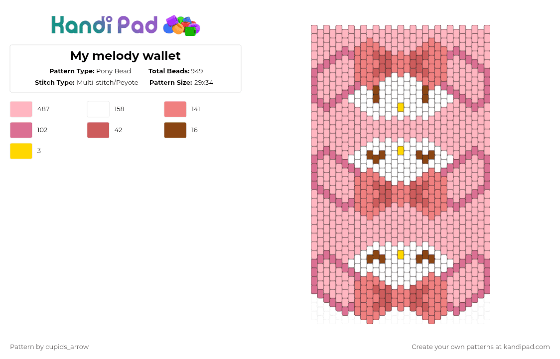 My melody wallet Pony Bead Pattern - Kandi Pad | Kandi Patterns, Fuse ...