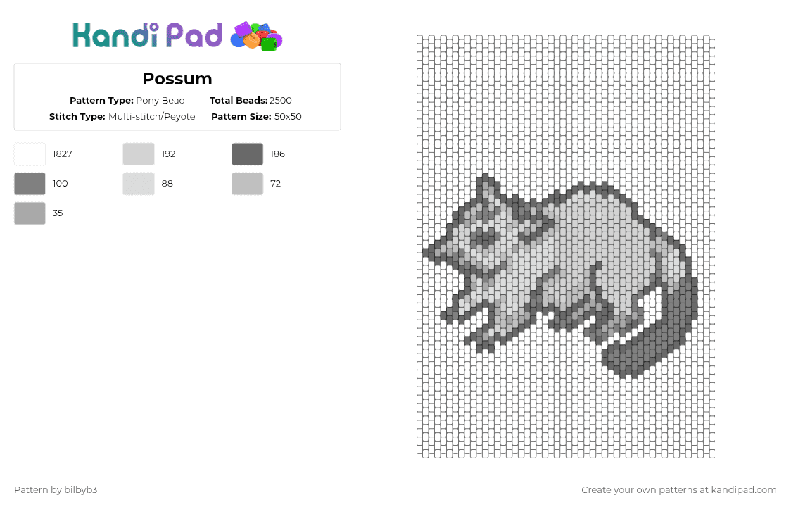 Possum Pony Bead Pattern - Kandi Pad | Kandi Patterns, Fuse Bead ...