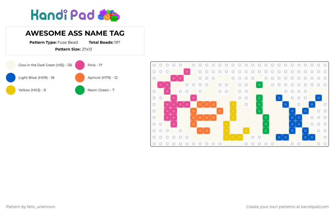 AWESOME ASS NAME TAG Fuse Bead Pattern - Kandi Pad | Kandi Patterns ...
