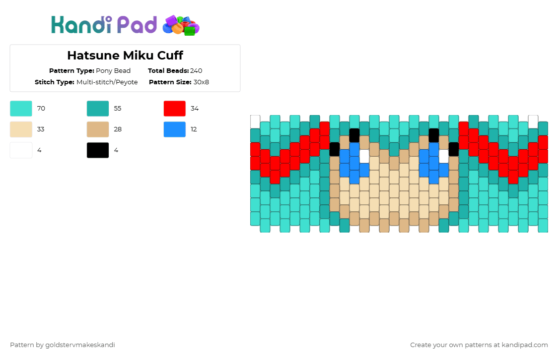 Hatsune Miku Cuff Pony Bead Pattern - Kandi Pad | Kandi Patterns, Fuse ...