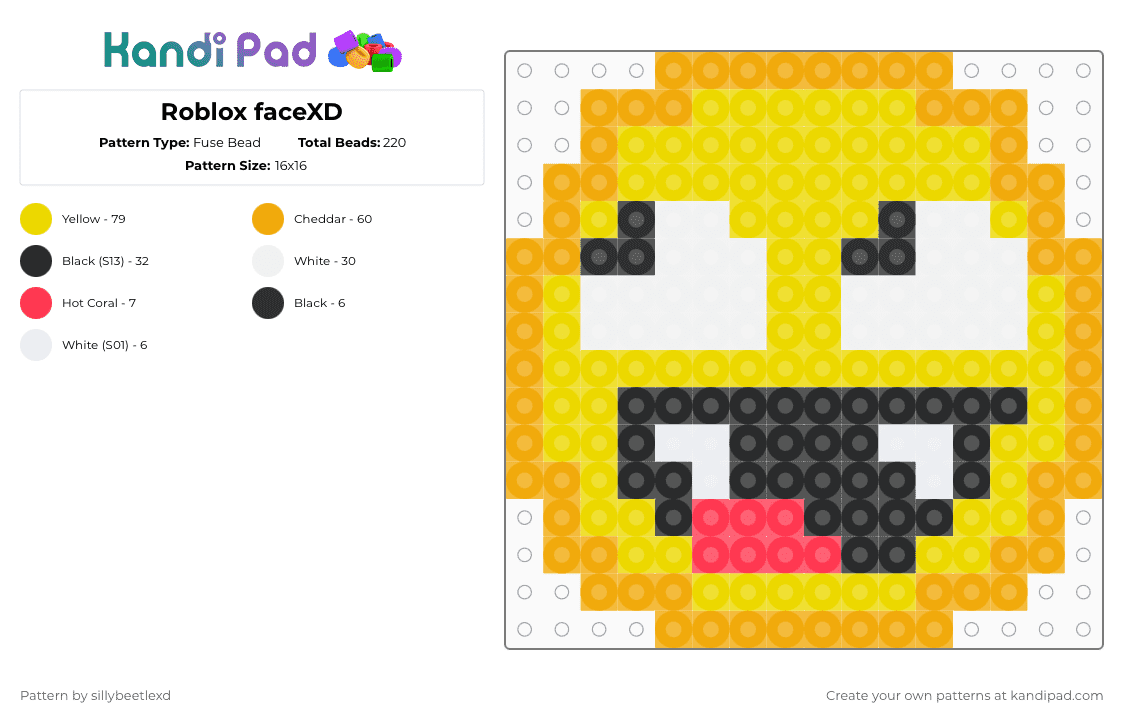 Roblox faceXD Fuse Bead Pattern - Kandi Pad | Kandi Patterns, Fuse Bead ...