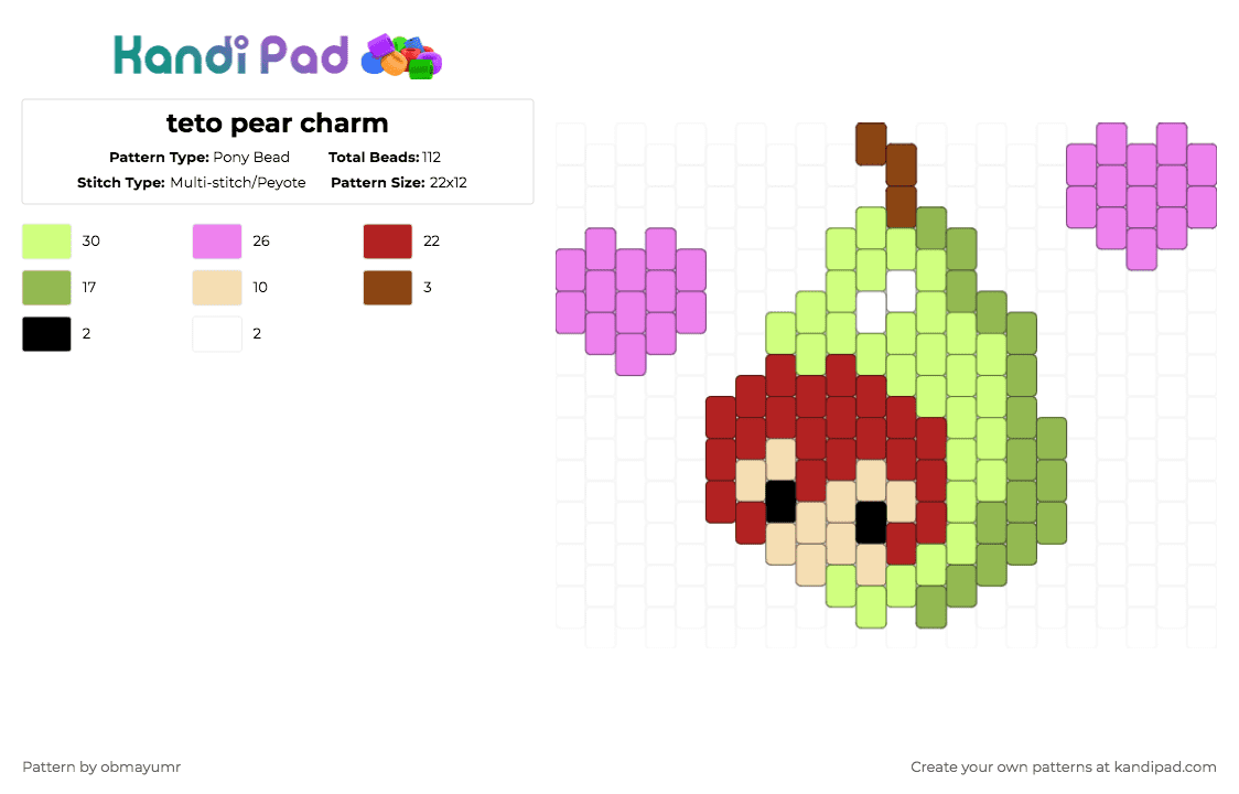 Teto pear charm Pony Bead Pattern - Kandi Pad | Kandi Patterns, Fuse ...