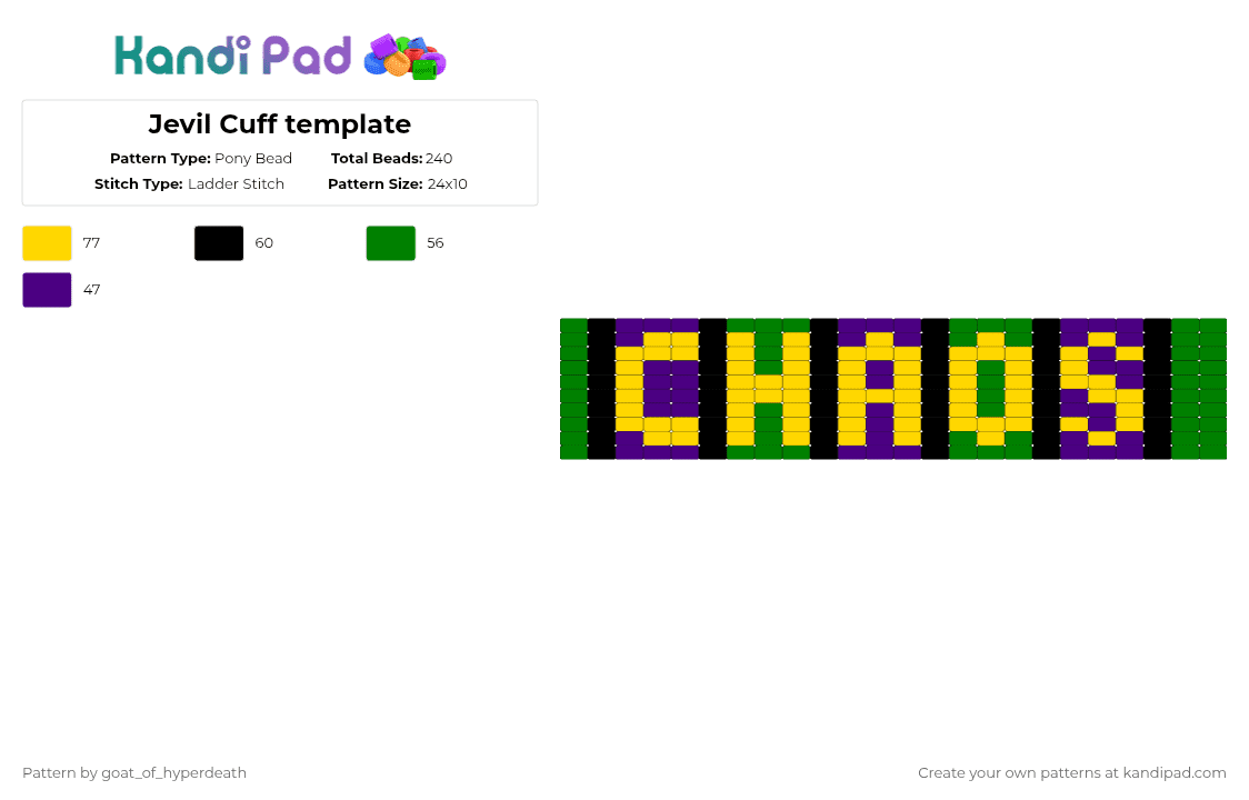 Jevil Cuff template Pony Bead Pattern - Kandi Pad | Kandi Patterns ...