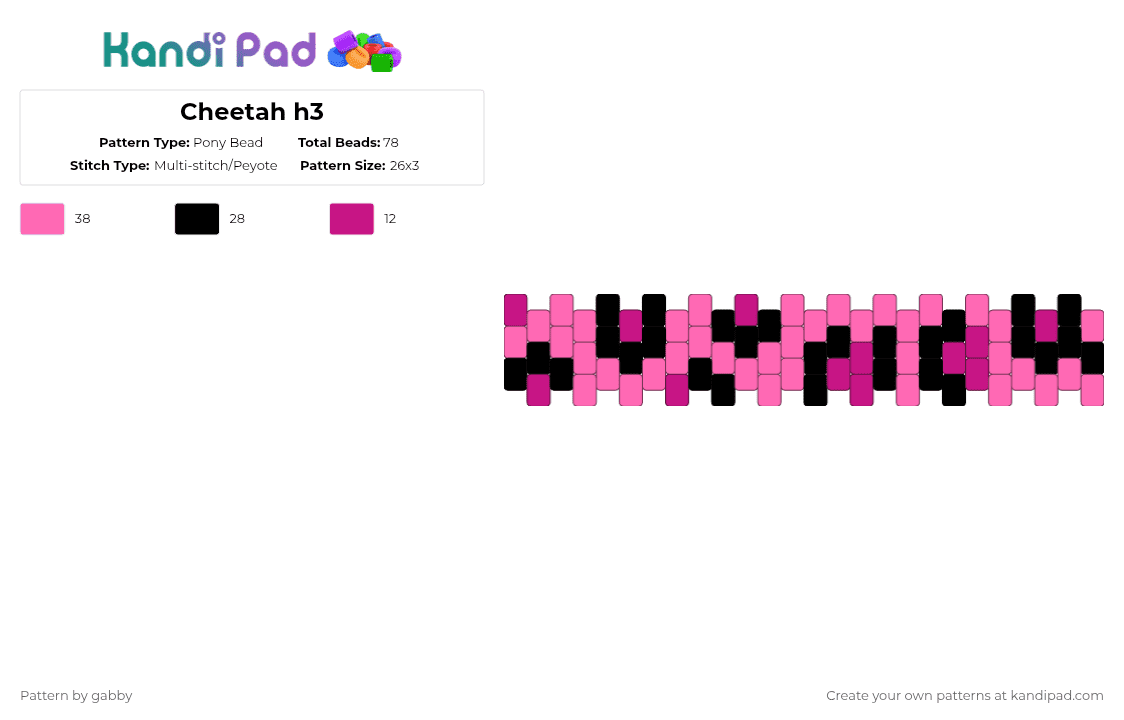 Cheetah h3 Pony Bead Pattern - Kandi Pad | Kandi Patterns, Fuse Bead ...
