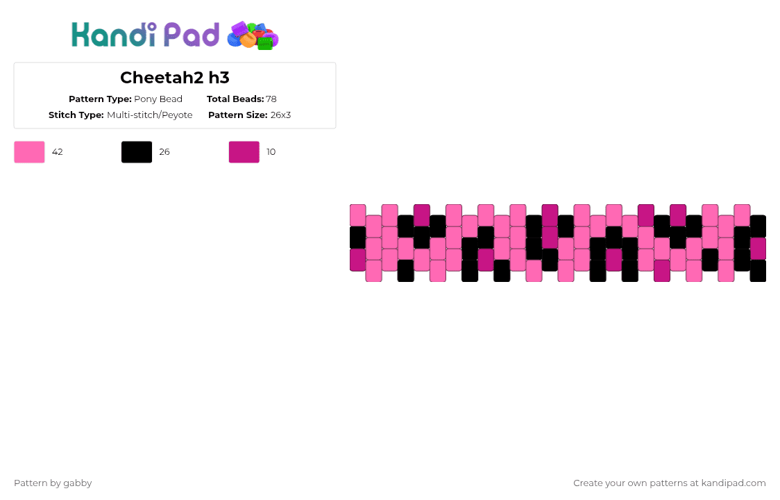 Cheetah2 h3 Pony Bead Pattern - Kandi Pad | Kandi Patterns, Fuse Bead ...