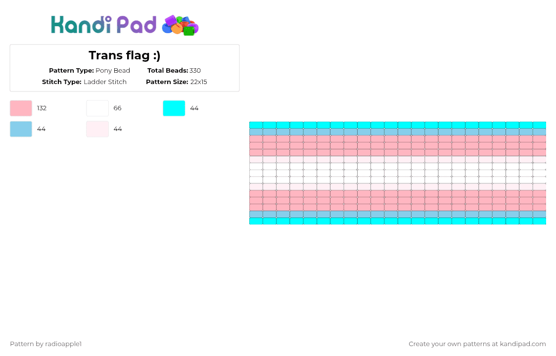 Trans flag :) Pony Bead Pattern - Kandi Pad | Kandi Patterns, Fuse Bead ...