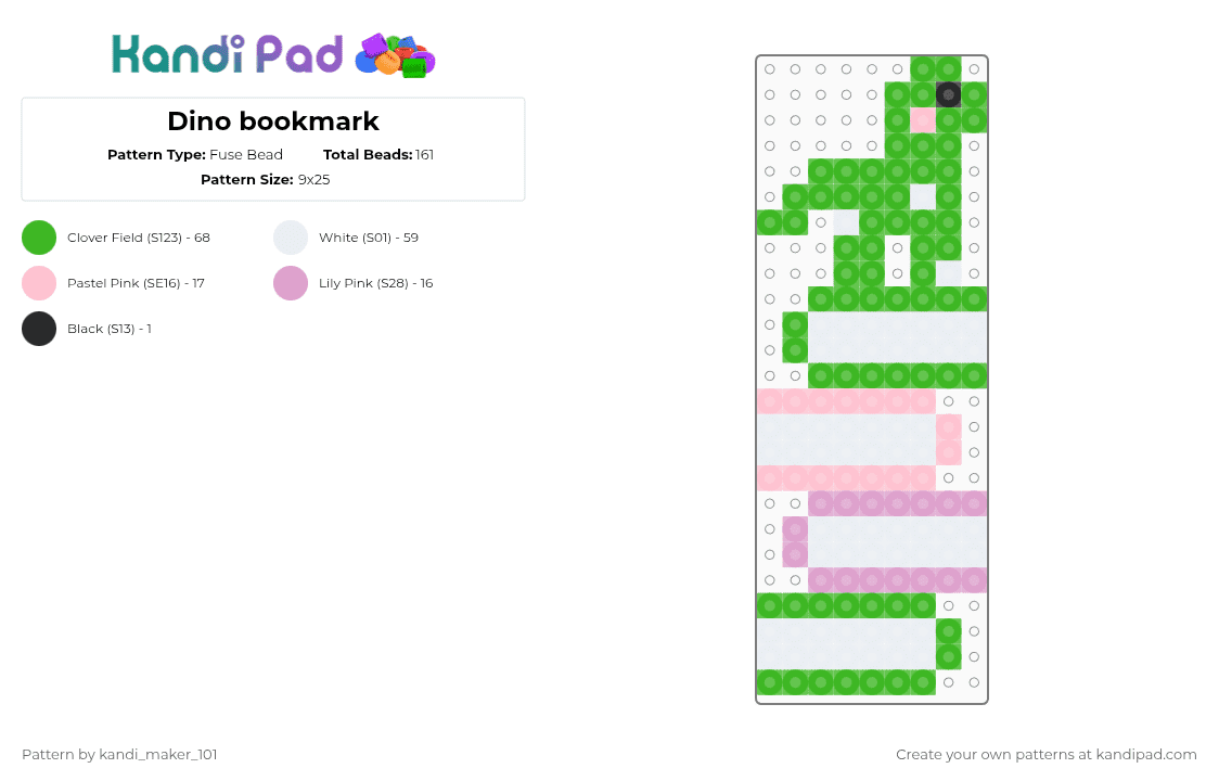 Dino bookmark Fuse Bead Pattern - Kandi Pad | Kandi Patterns, Fuse Bead ...
