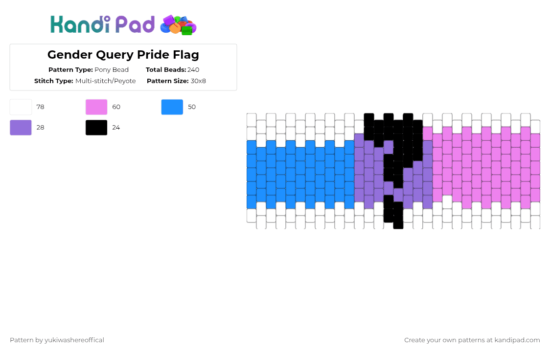 Gender Query Pride Flag Pony Bead Pattern - Kandi Pad | Kandi Patterns ...
