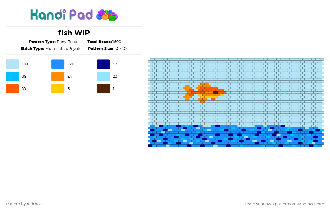 Fish WIP Pony Bead Pattern - Kandi Pad | Kandi Patterns, Fuse Bead ...