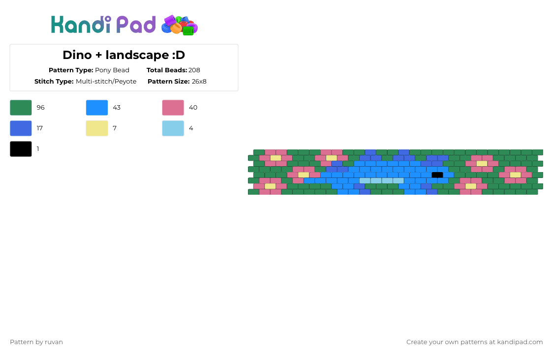 Dino + landscape :D Pony Bead Pattern - Kandi Pad | Kandi Patterns ...
