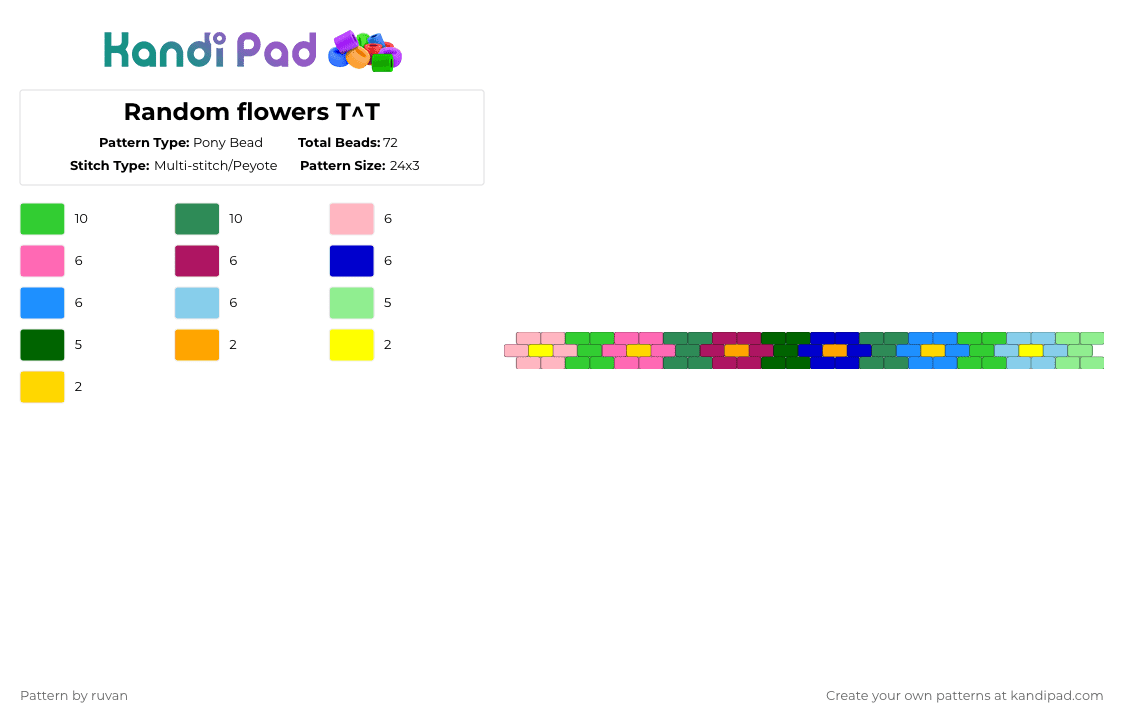 Random flowers T^T Pony Bead Pattern - Kandi Pad | Kandi Patterns, Fuse ...