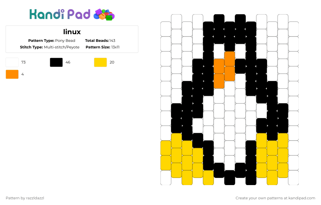 Linux Pony Bead Pattern - Kandi Pad | Kandi Patterns, Fuse Bead ...