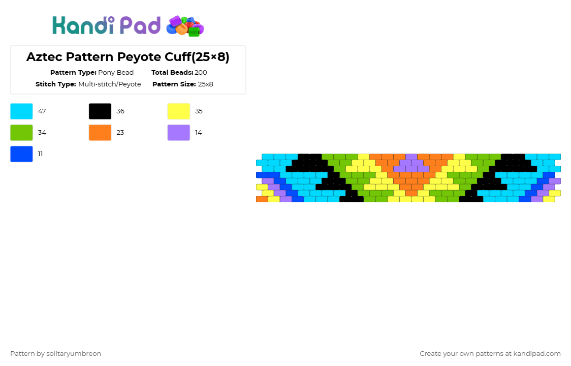 Aztec Pattern Peyote Cuff(25×8) Pony Bead Pattern - Kandi Pad | Kandi ...