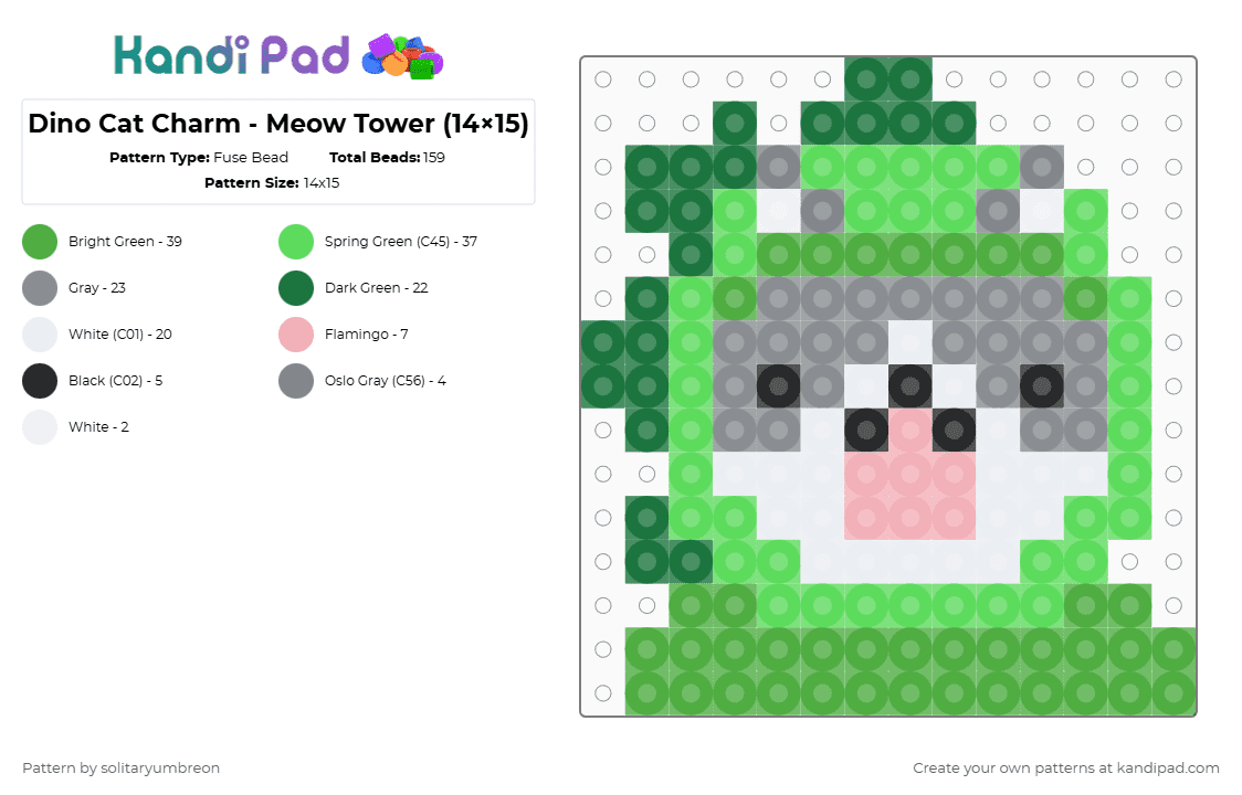 Dino Cat Charm - Meow Tower (14×15) Fuse Bead Pattern - Kandi Pad ...