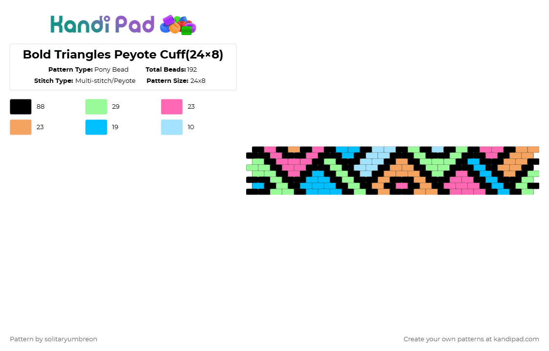 Bold Triangles Peyote Cuff(24×8) Pony Bead Pattern - Kandi Pad | Kandi ...