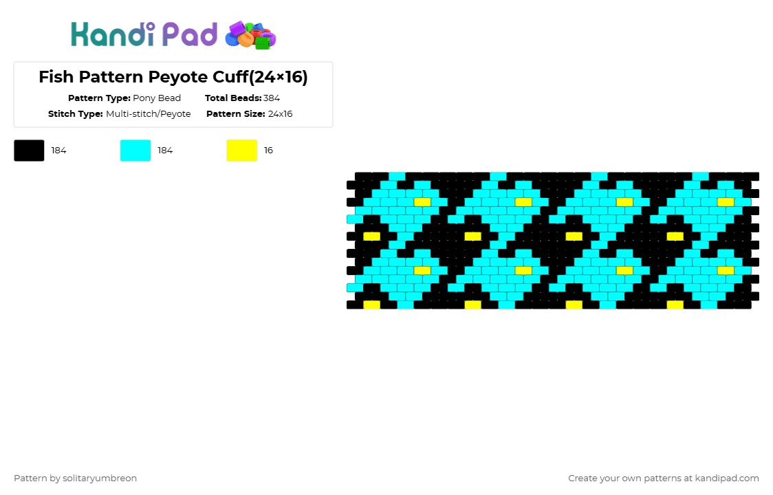 Fish Pattern Peyote Cuff(24×16) Pony Bead Pattern - Kandi Pad | Kandi ...