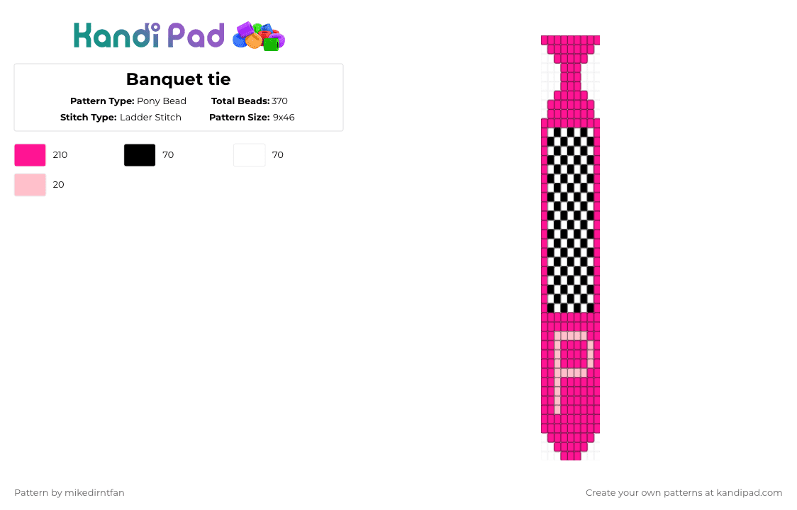 Banquet tie Pony Bead Pattern - Kandi Pad | Kandi Patterns, Fuse Bead ...