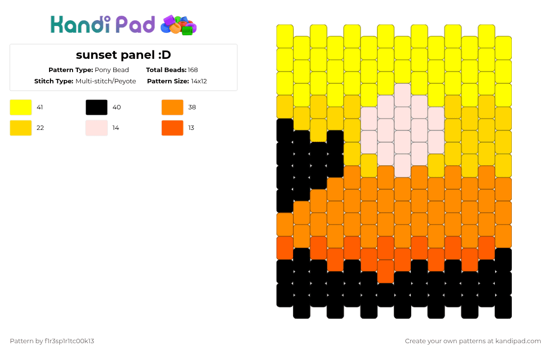 Sunset panel :D Pony Bead Pattern - Kandi Pad | Kandi Patterns, Fuse ...