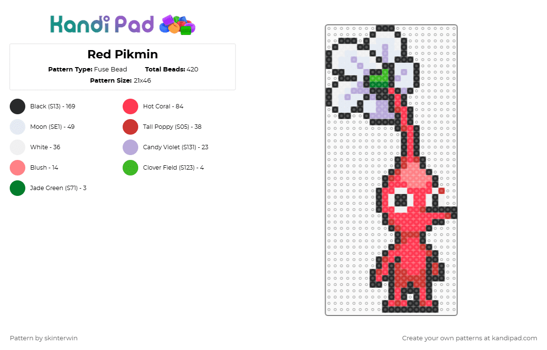 Red Pikmin - Flower Fuse Bead Pattern - Kandi Pad | Kandi Patterns ...