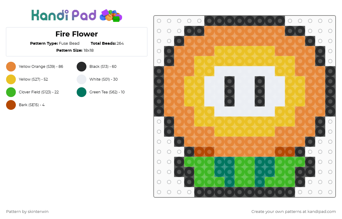 Fire Flower Fuse Bead Pattern - Kandi Pad | Kandi Patterns, Fuse Bead ...