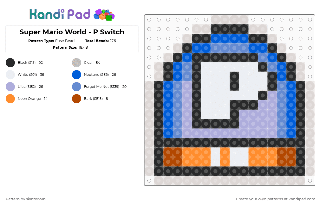 Super Mario World - P Switch Fuse Bead Pattern - Kandi Pad | Kandi ...