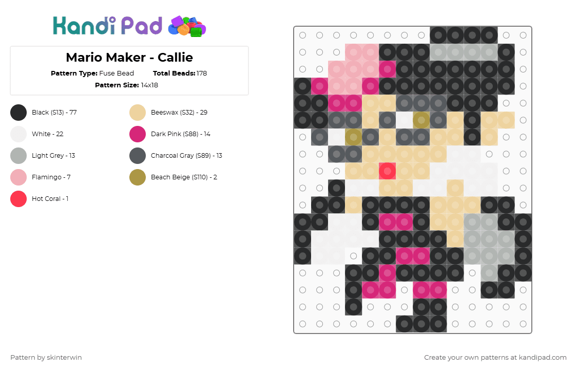 Mario Maker - Callie Fuse Bead Pattern - Kandi Pad | Kandi Patterns ...