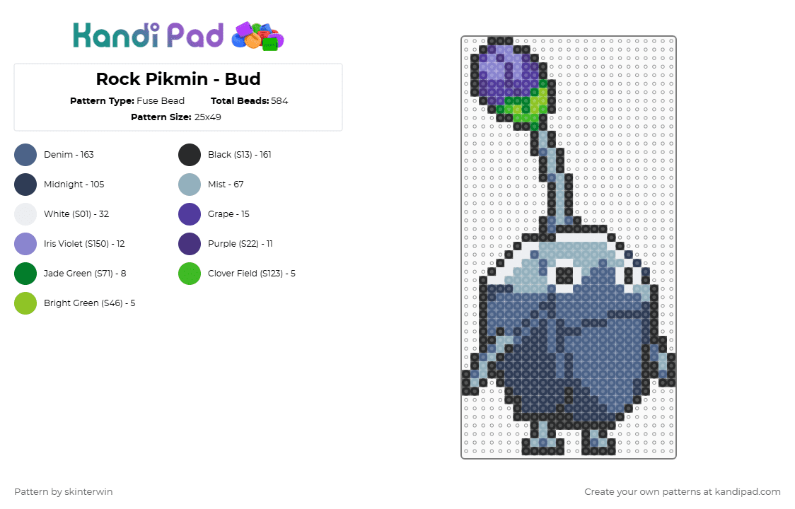 Rock Pikmin - Bud Fuse Bead Pattern - Kandi Pad | Kandi Patterns, Fuse ...