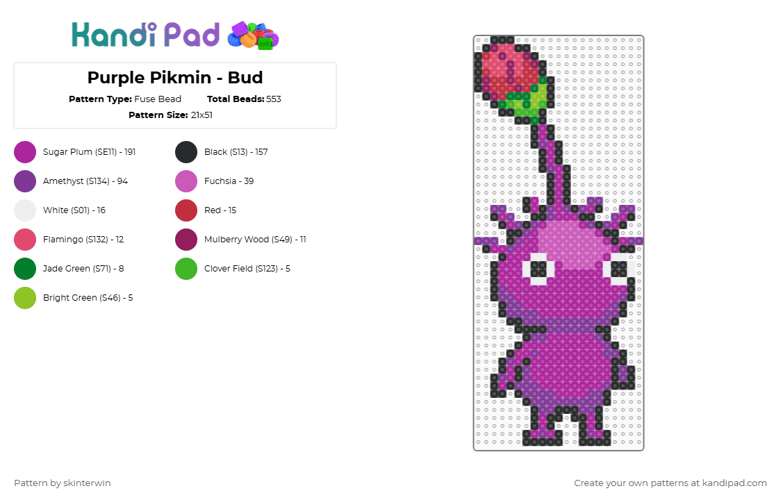 Purple Pikmin - Bud Fuse Bead Pattern - Kandi Pad | Kandi Patterns ...