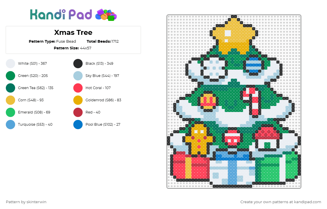 Xmas Tree Fuse Bead Pattern - Kandi Pad | Kandi Patterns, Fuse Bead ...