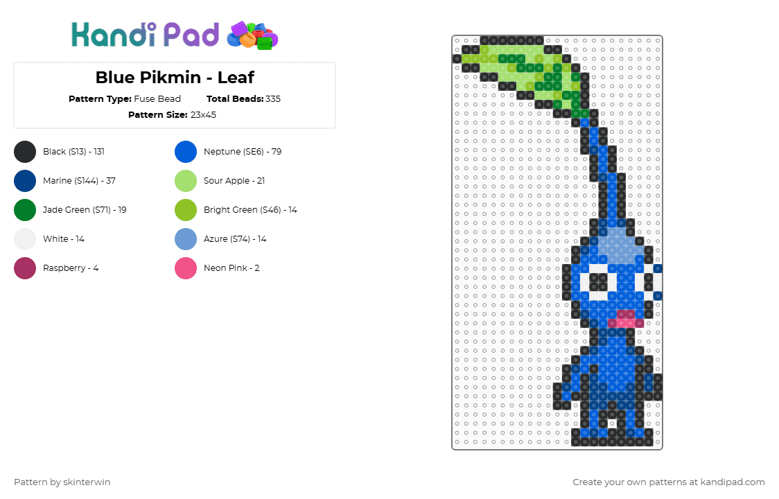 Blue Pikmin - Leaf Fuse Bead Pattern - Kandi Pad | Kandi Patterns, Fuse ...