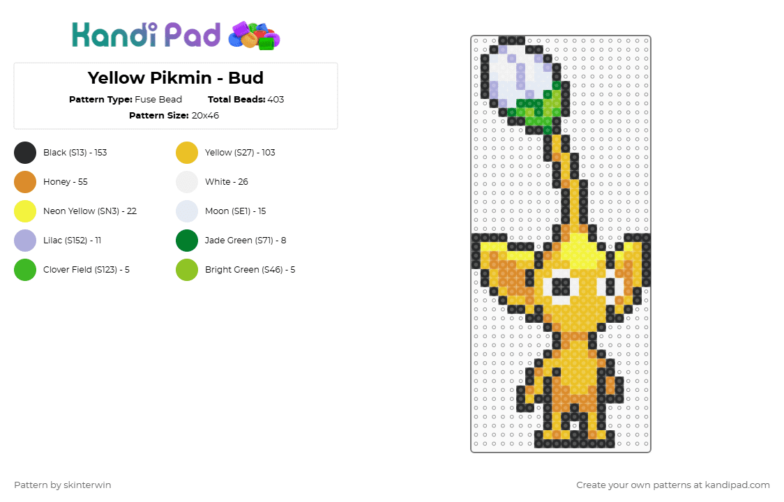 Yellow Pikmin - Bud Fuse Bead Pattern - Kandi Pad | Kandi Patterns ...