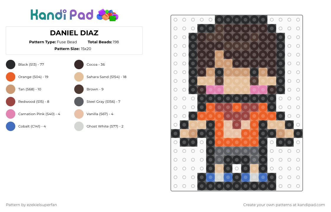 DANIEL DIAZ Fuse Bead Pattern - Kandi Pad | Kandi Patterns, Fuse Bead ...