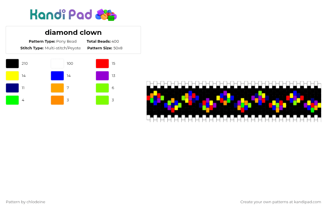 Diamond clown Pony Bead Pattern - Kandi Pad | Kandi Patterns, Fuse Bead ...