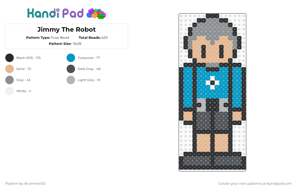 Jimmy The Robot Fuse Bead Pattern - Kandi Pad | Kandi Patterns, Fuse ...