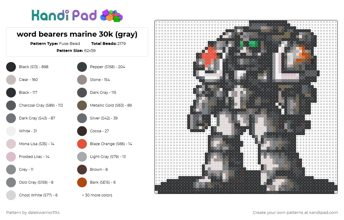 Word bearers marine 30k (gray) Fuse Bead Pattern - Kandi Pad | Kandi ...