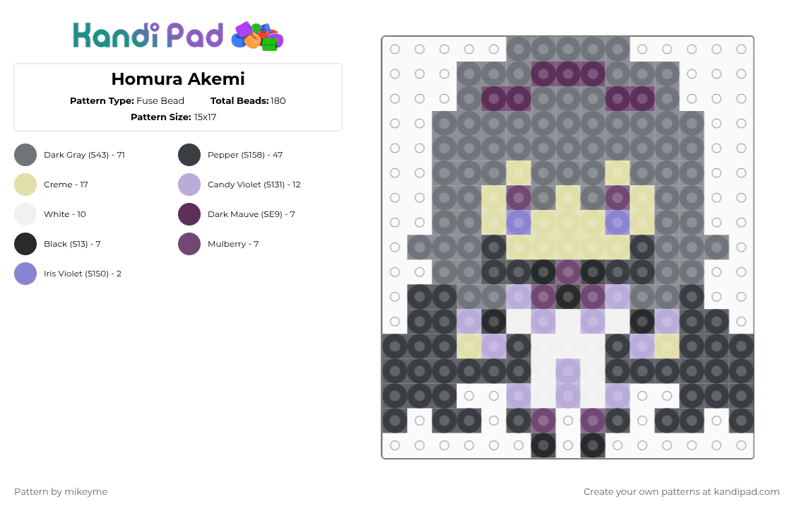 Homura Akemi Fuse Bead Pattern - Kandi Pad | Kandi Patterns, Fuse Bead ...