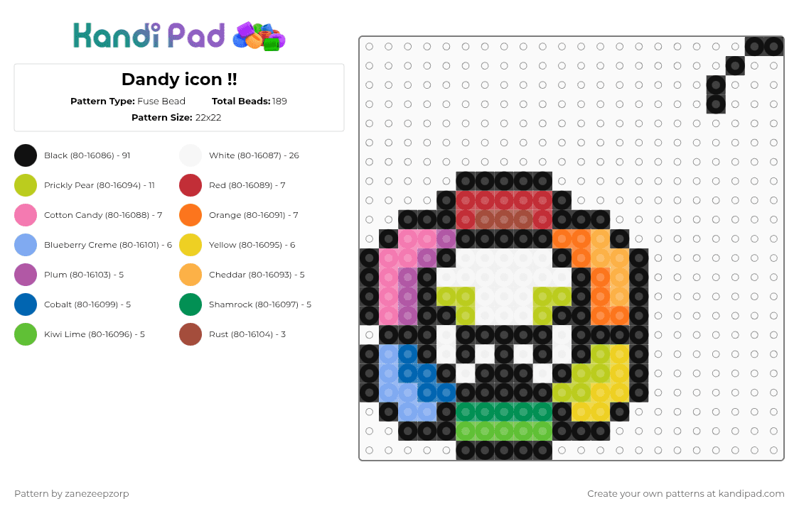 Dandy icon !! Fuse Bead Pattern - Kandi Pad | Kandi Patterns, Fuse Bead ...