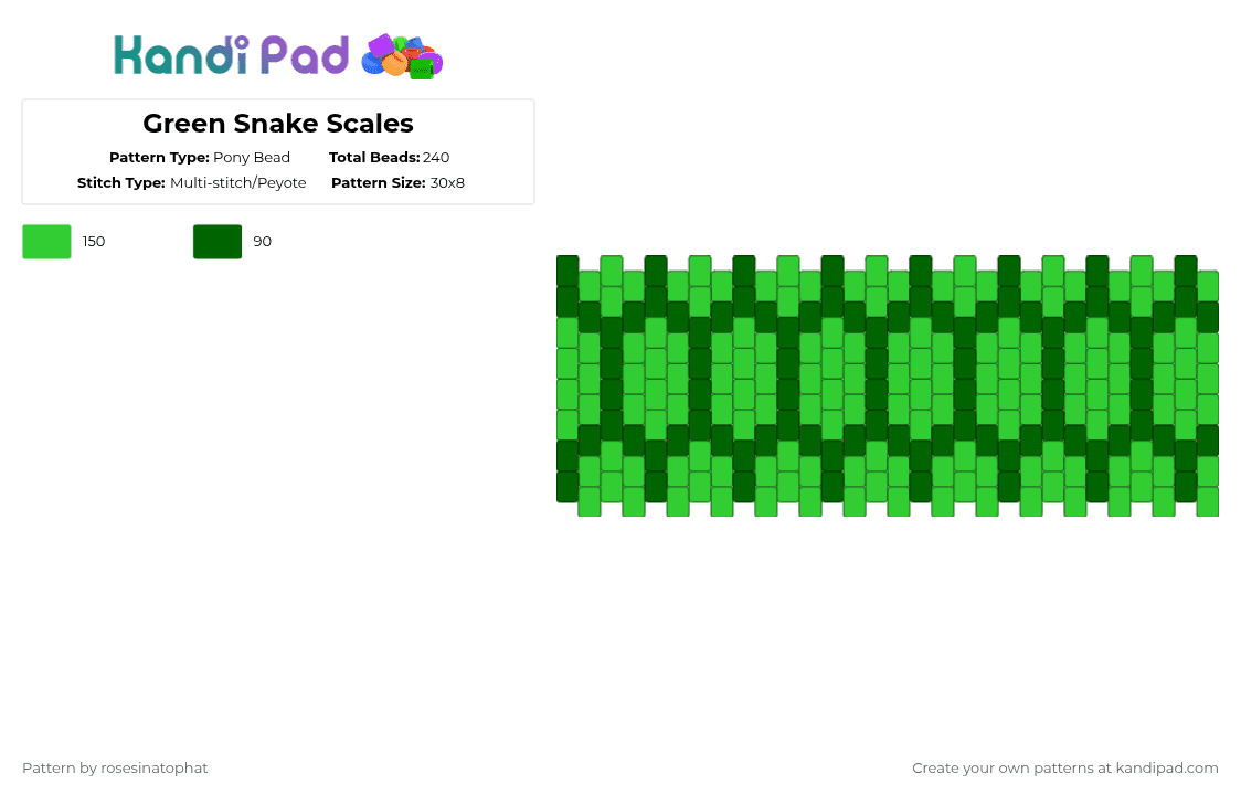 Green Snake Scales Pony Bead Pattern - Kandi Pad | Kandi Patterns, Fuse ...