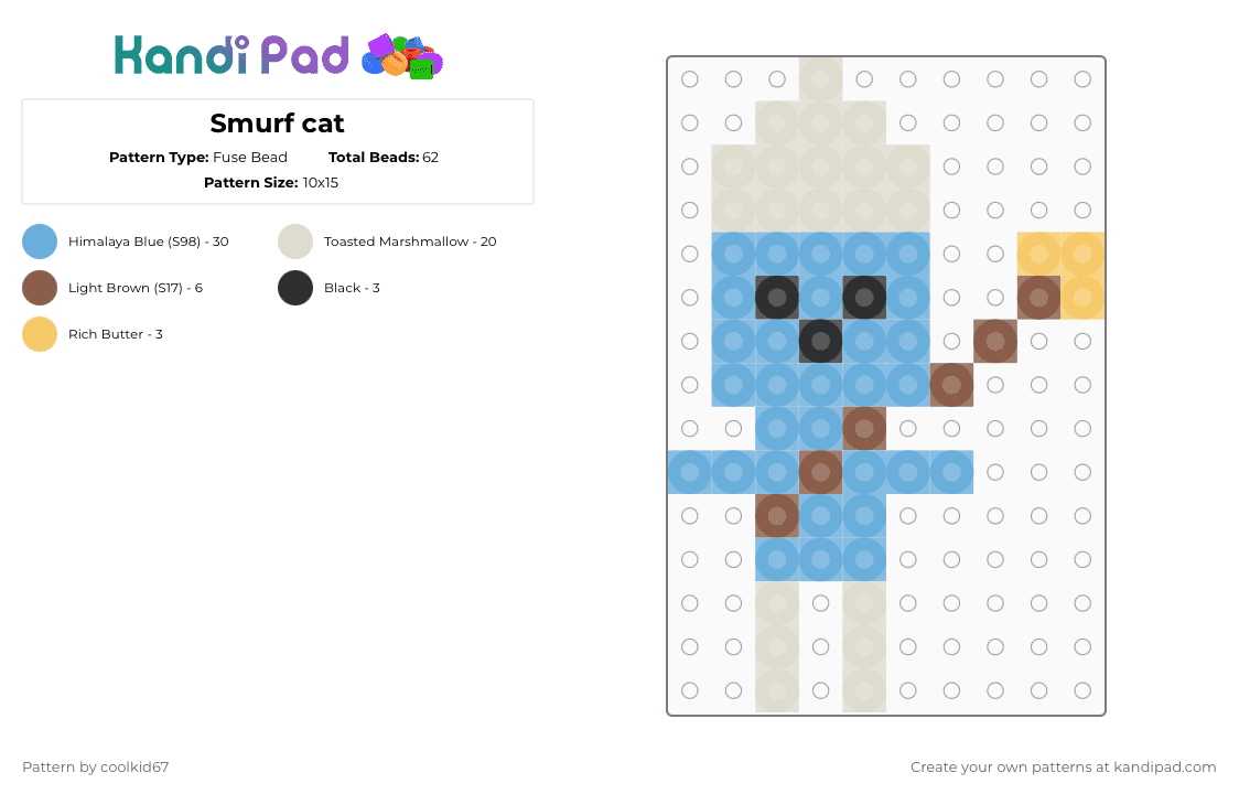 Smurf cat Fuse Bead Pattern - Kandi Pad | Kandi Patterns, Fuse Bead ...